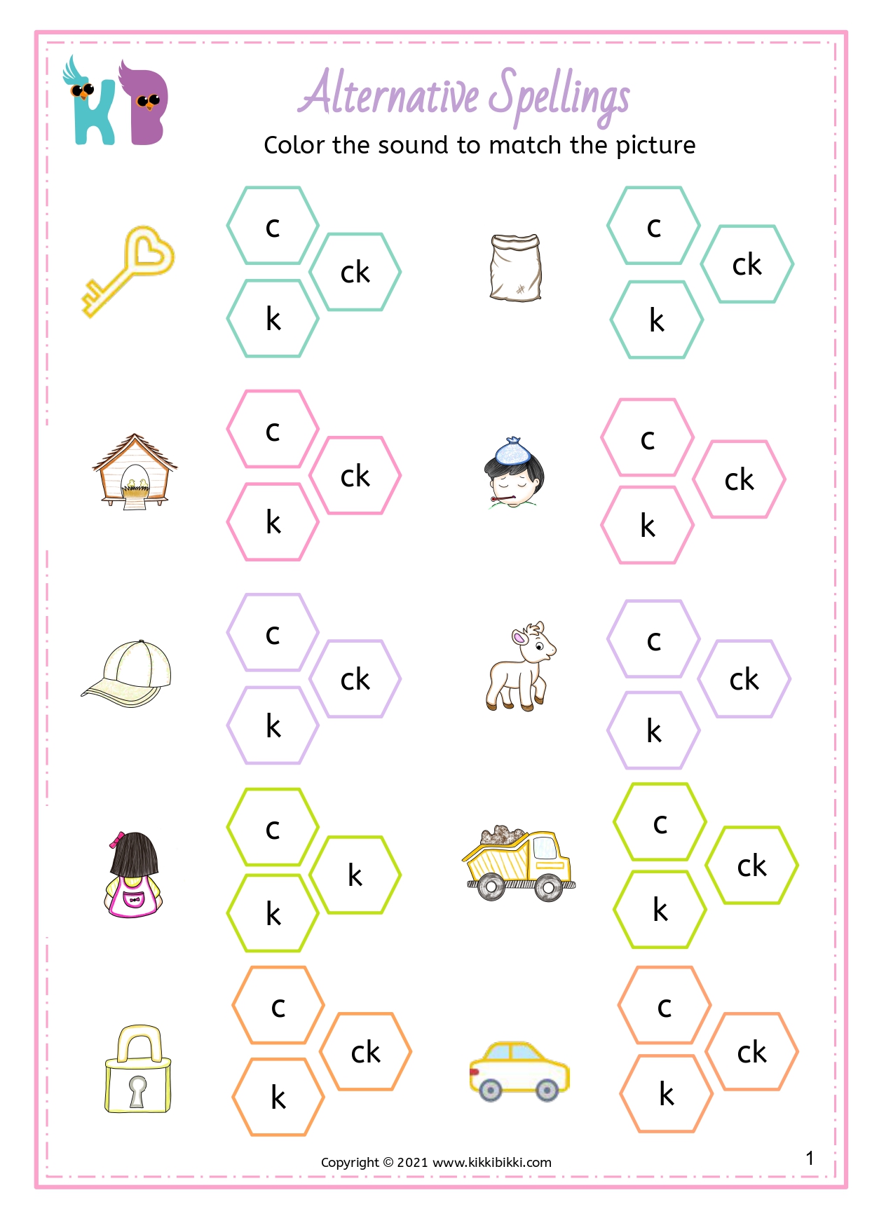 Phonics Adventure - Alternative Spelling c, k, ck Worksheet