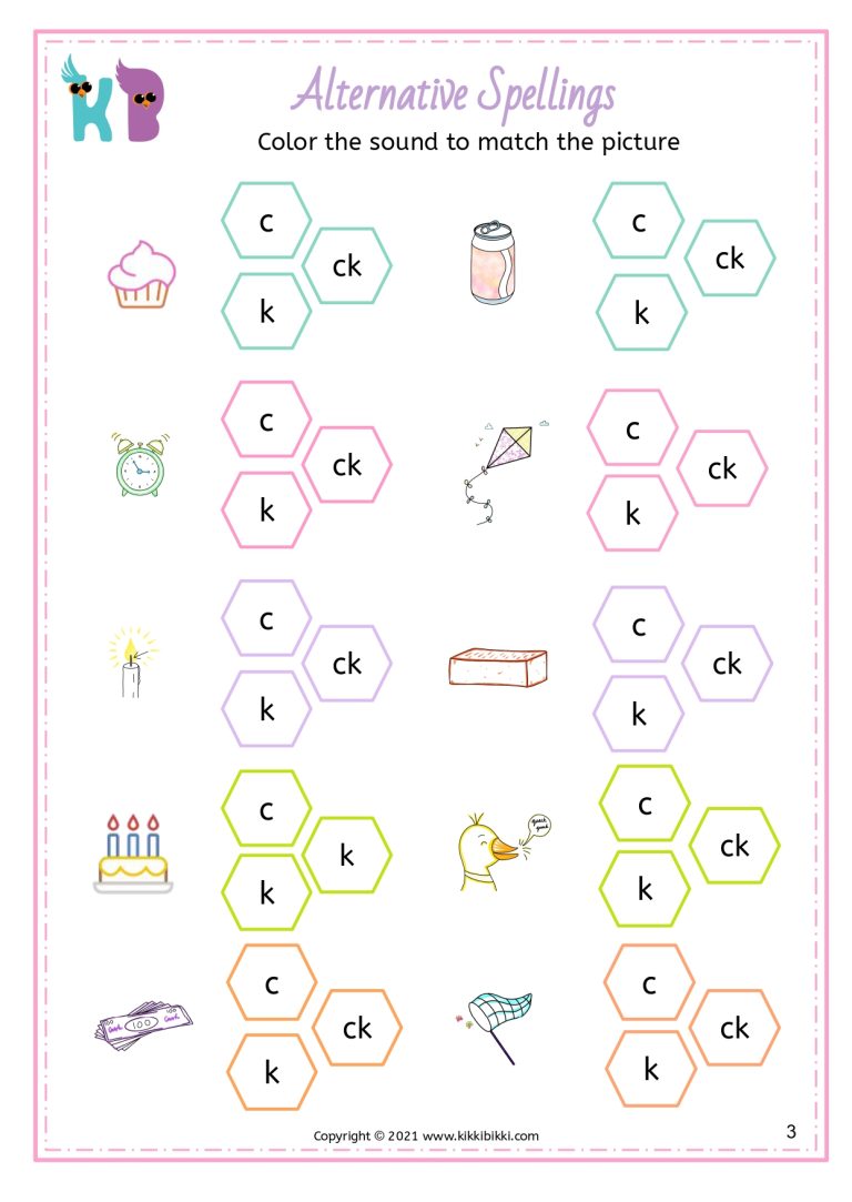 Phonics Adventure - Alternative Spelling c, k, ck Worksheet