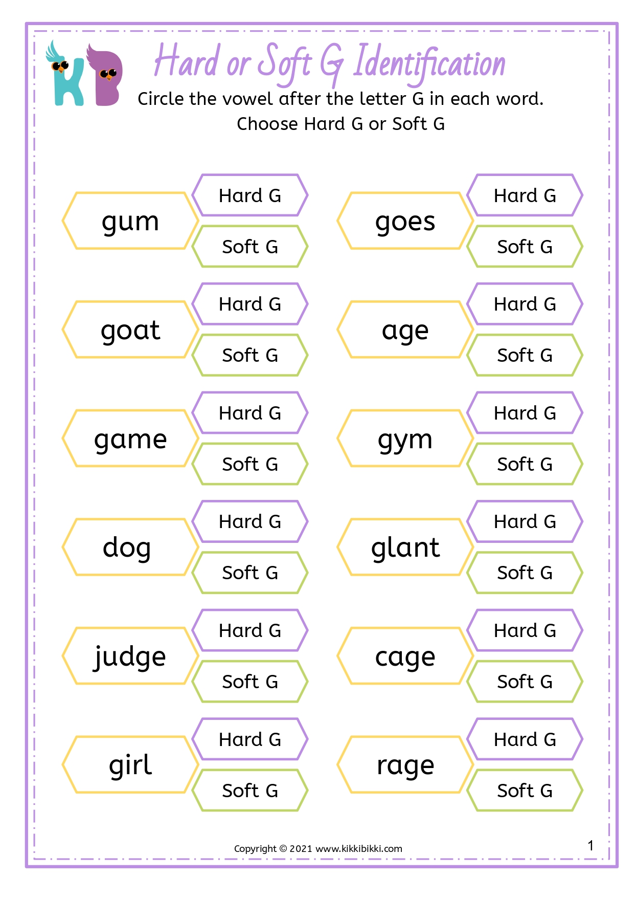 Exploring the Soft G and Hard G Sounds: Picture Worksheets"