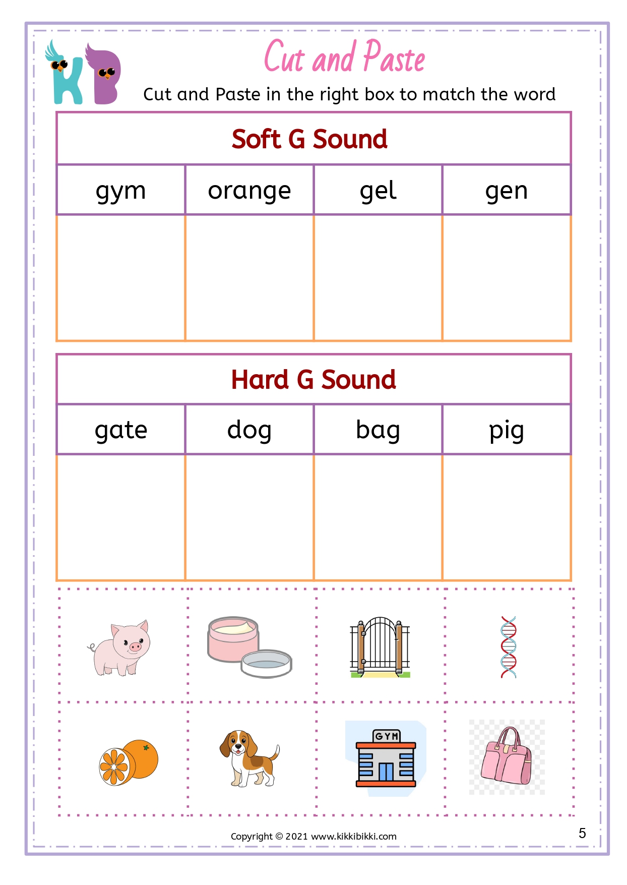 "Discover the Soft 'G' Sound: Cut and Paste Worksheets"