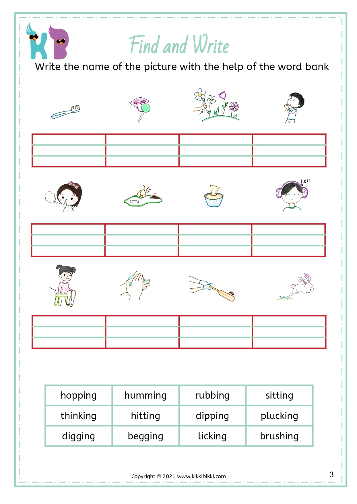 Action Words in Focus: Suffix ING - Find and Write Worksheets