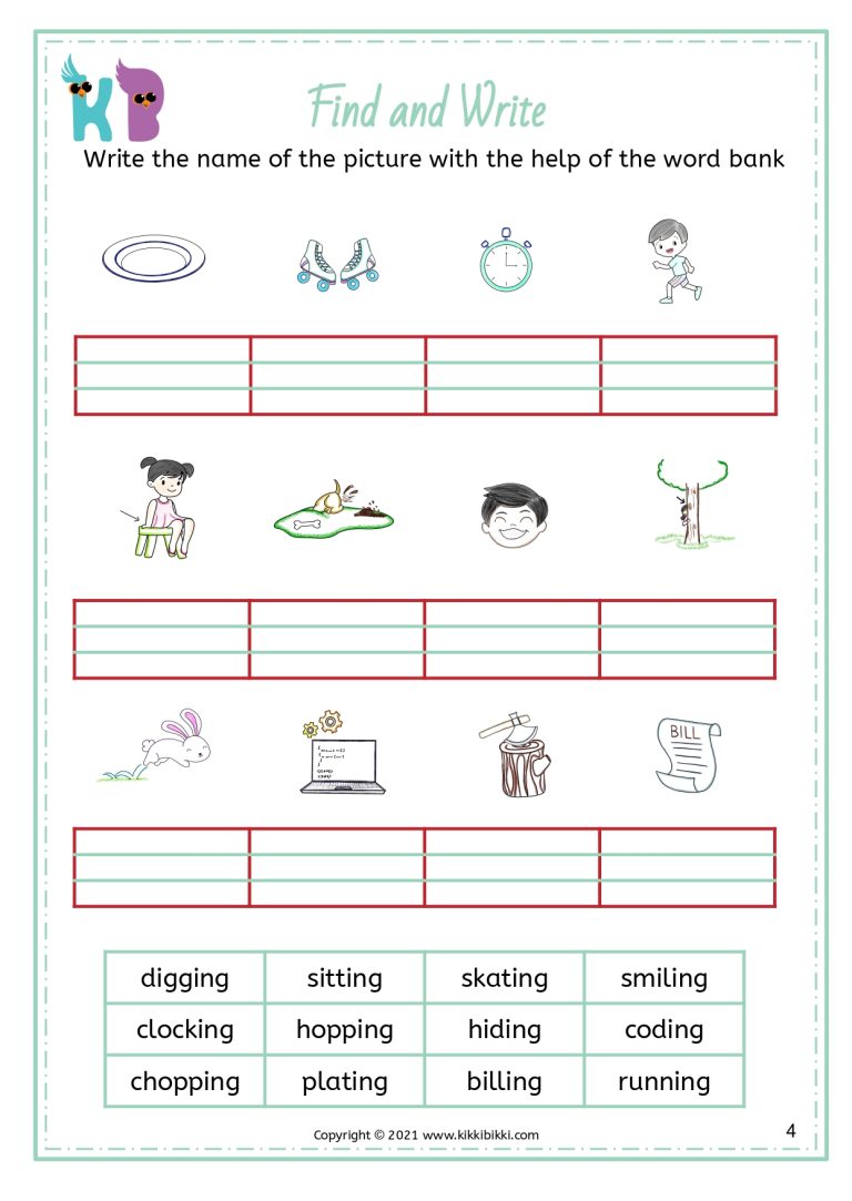 Action Words in Focus: Suffix ING - Find and Write Worksheets