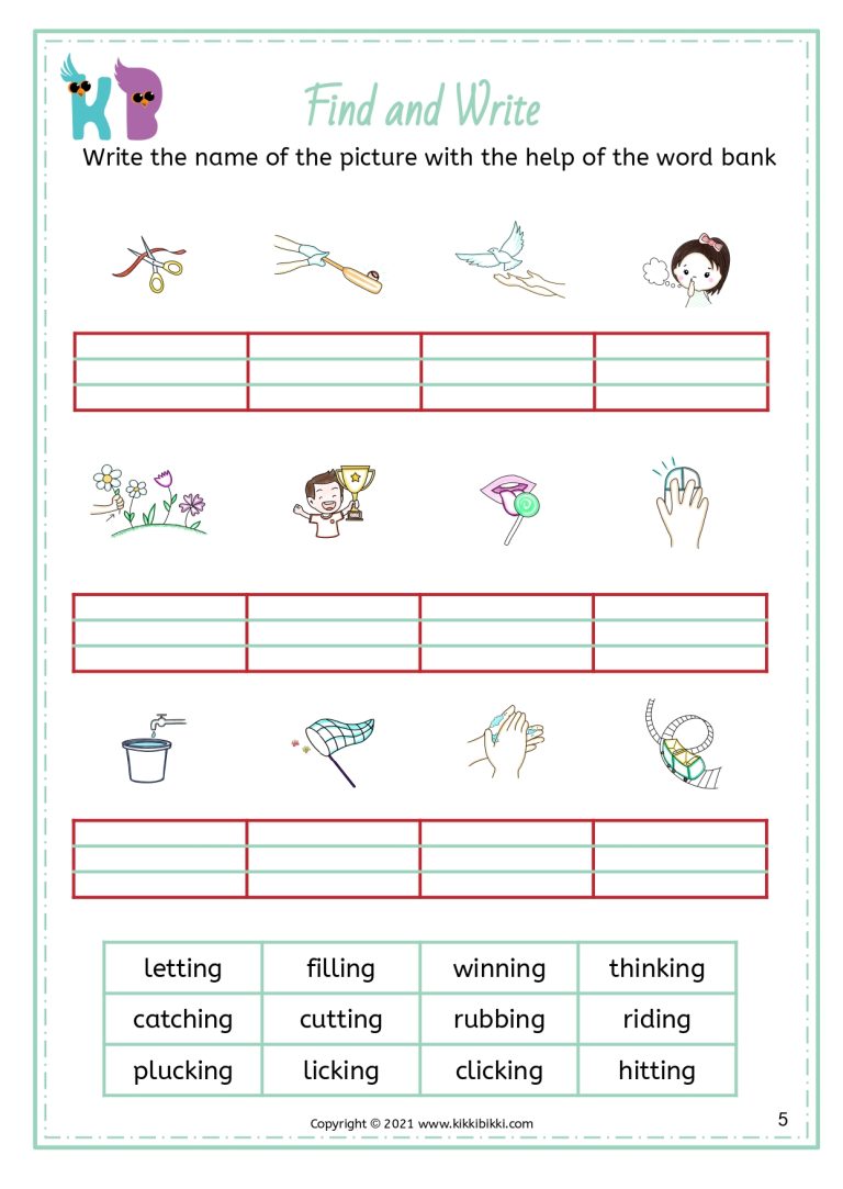Action Words in Focus: Suffix ING - Find and Write Worksheets