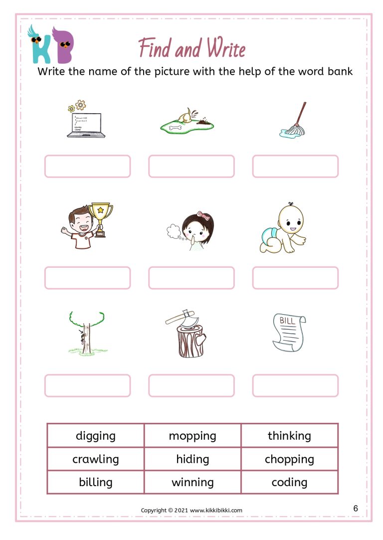 Action Words in Focus: Suffix ING - Find and Write Worksheets