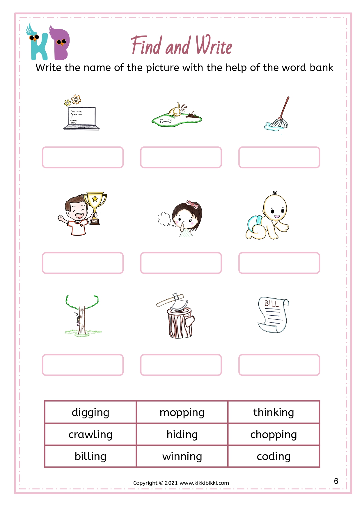 Action Words in Focus: Suffix ING - Find and Write Worksheets