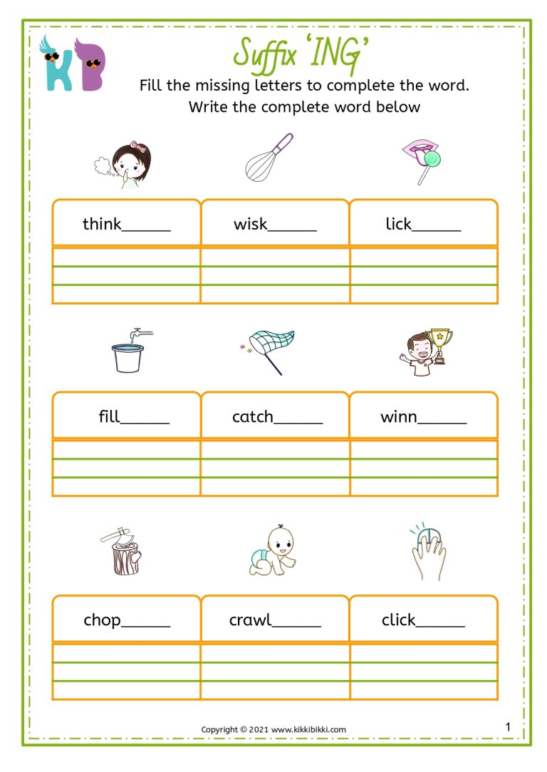 Phonics Adventure: Adding Suffix ING - Missing Letters Worksheets