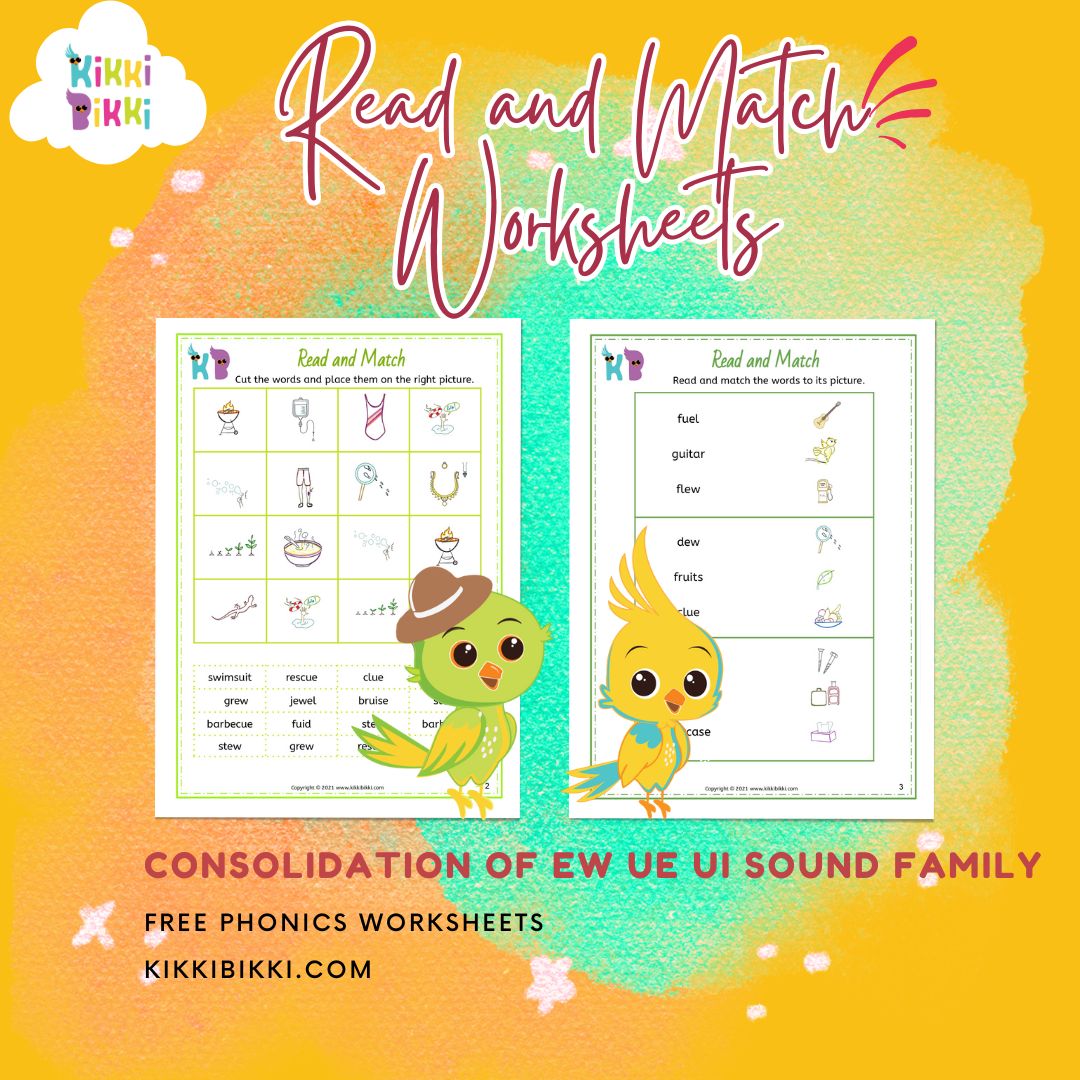 EW, UE, UI Sound Family Read and Match Worksheet