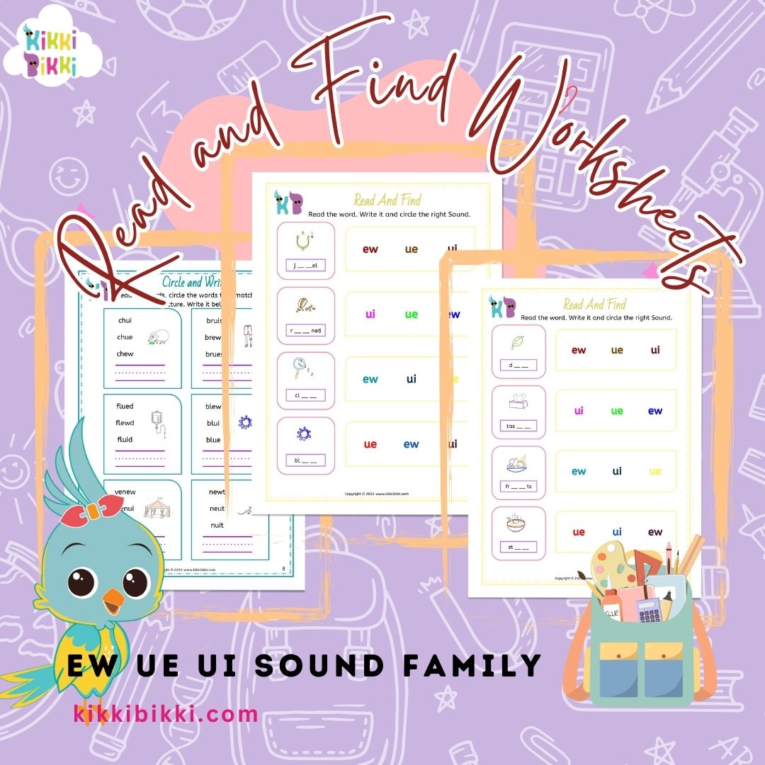 EW, UE, UI Sound Family Read and Match Worksheet