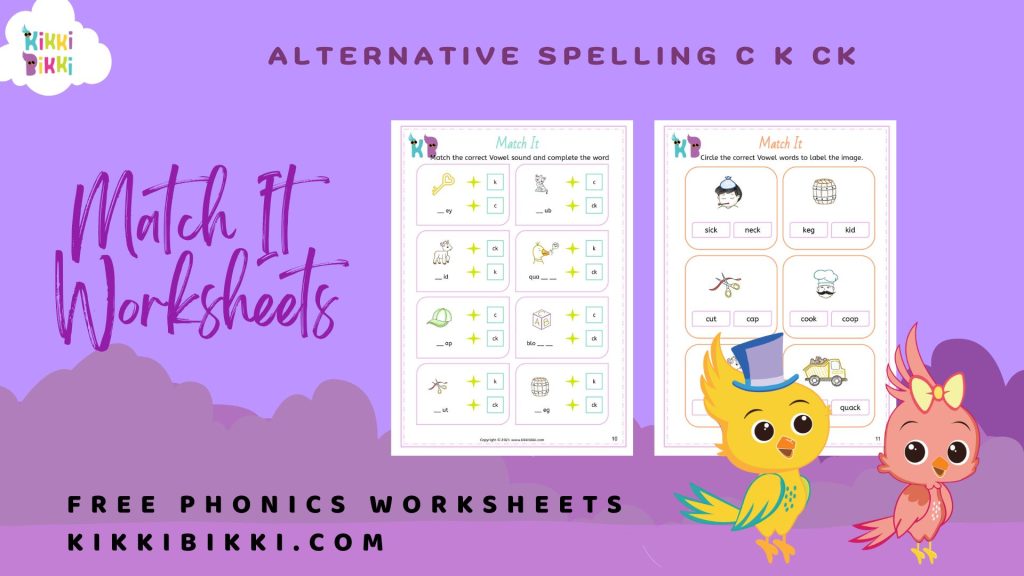 Phonics Fun: C, K, CK Match It Worksheet