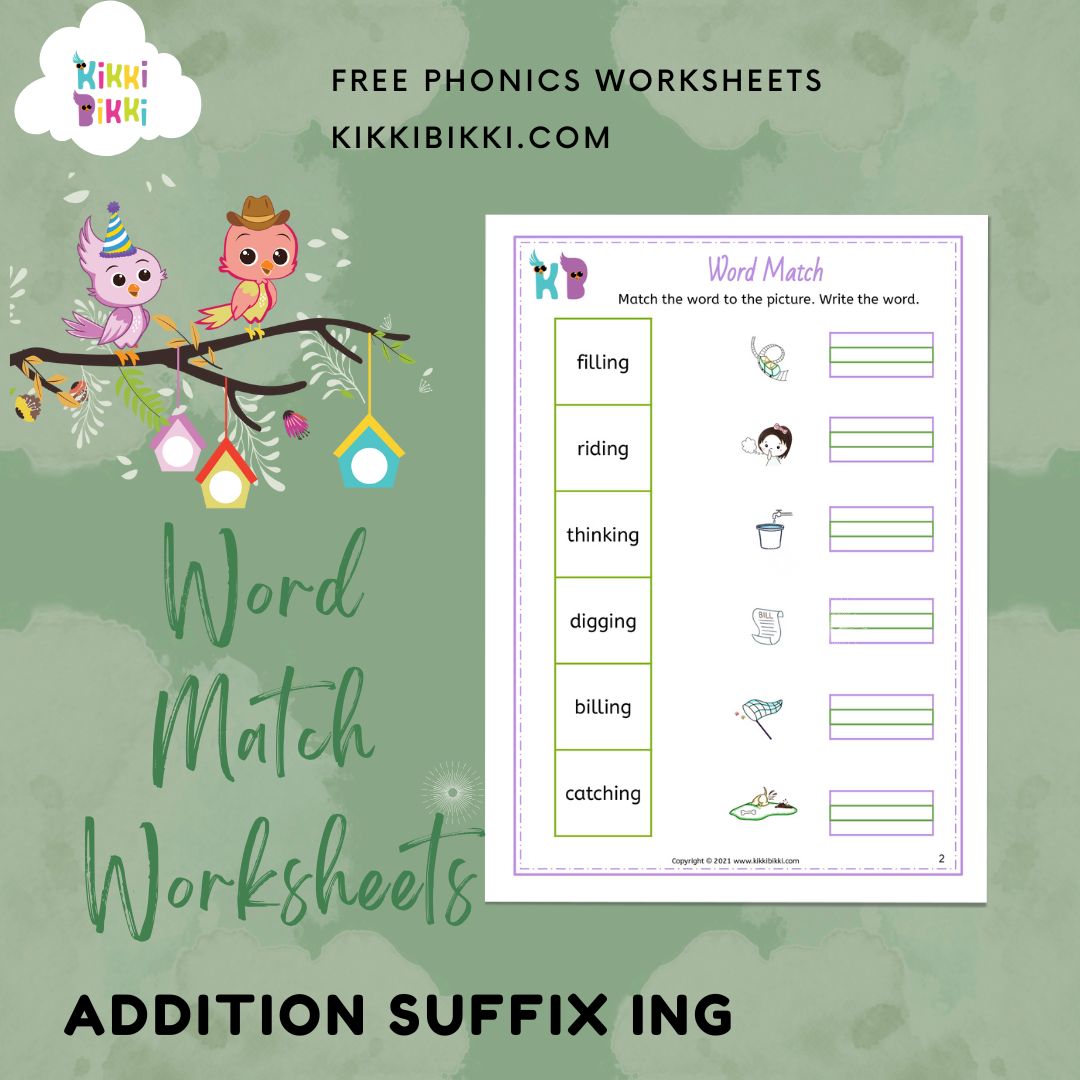 Discover Suffix ING: Word Match Worksheets for Kindergarten Fun