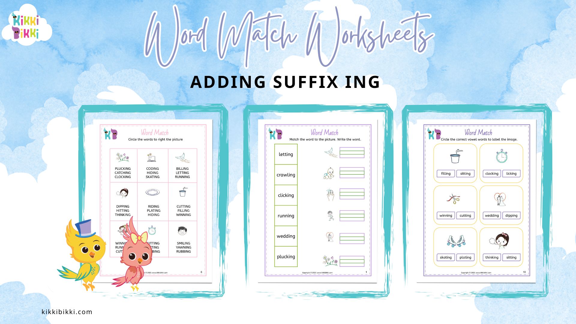 Discover Suffix ING: Word Match Worksheets for Kindergarten Fun