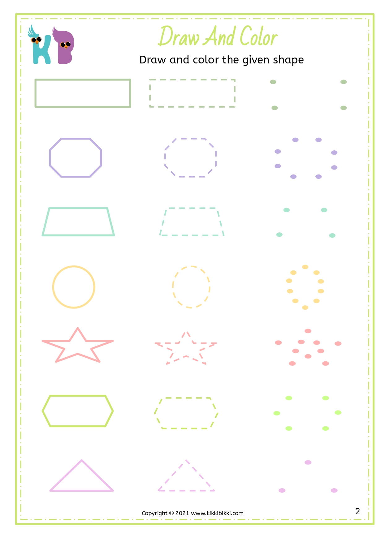 Shape Adventures: 2D Shapes Draw-and-Color Worksheet