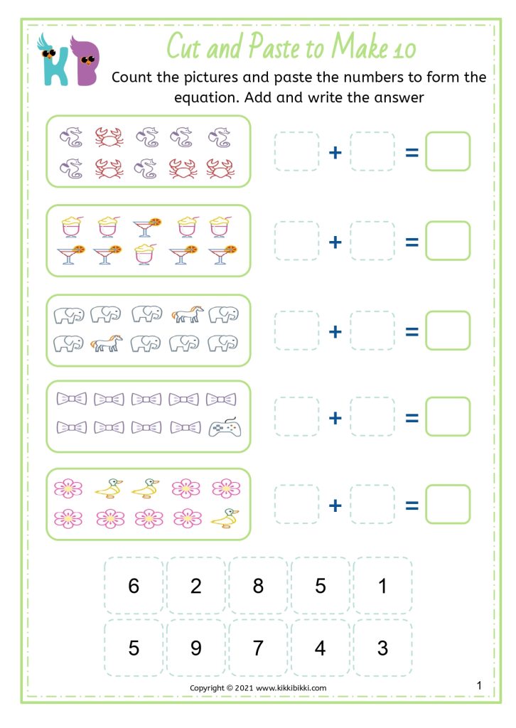 Math Exploration: Balance Equation – Make 10 Cut and Paste