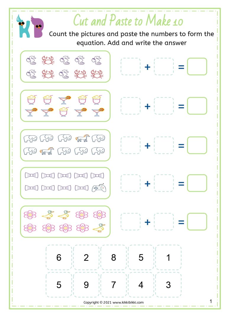 Math Exploration: Balance Equation – Make 10 Cut and Paste