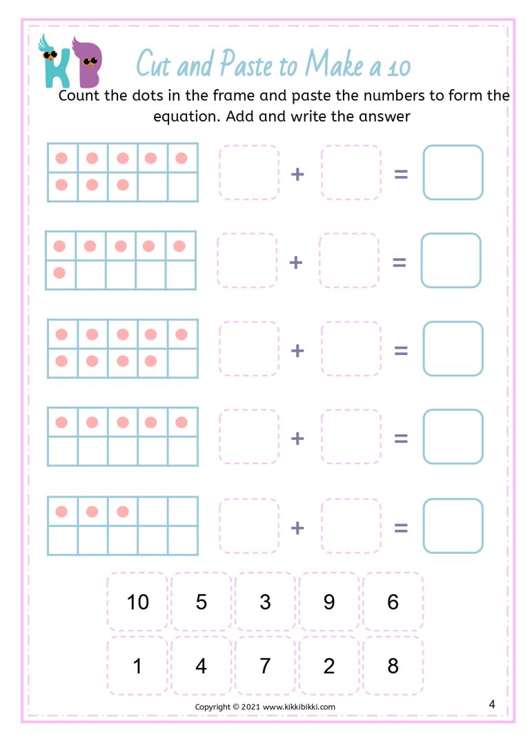 Math Exploration: Balance Equation – Make 10 Cut and Paste