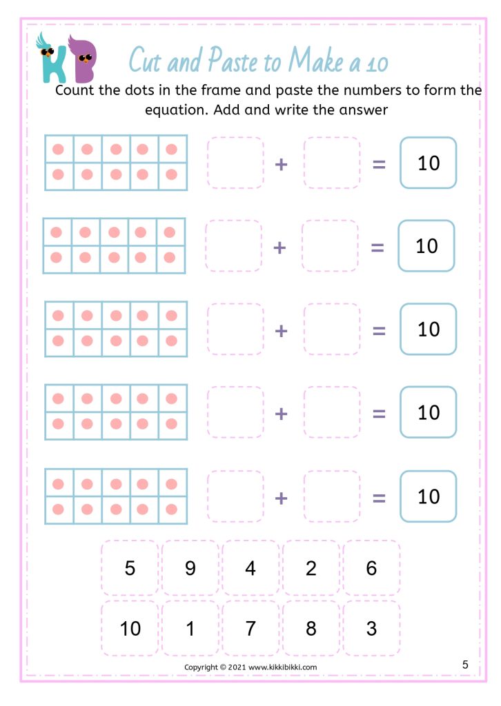Math Exploration: Balance Equation – Make 10 Cut and Paste