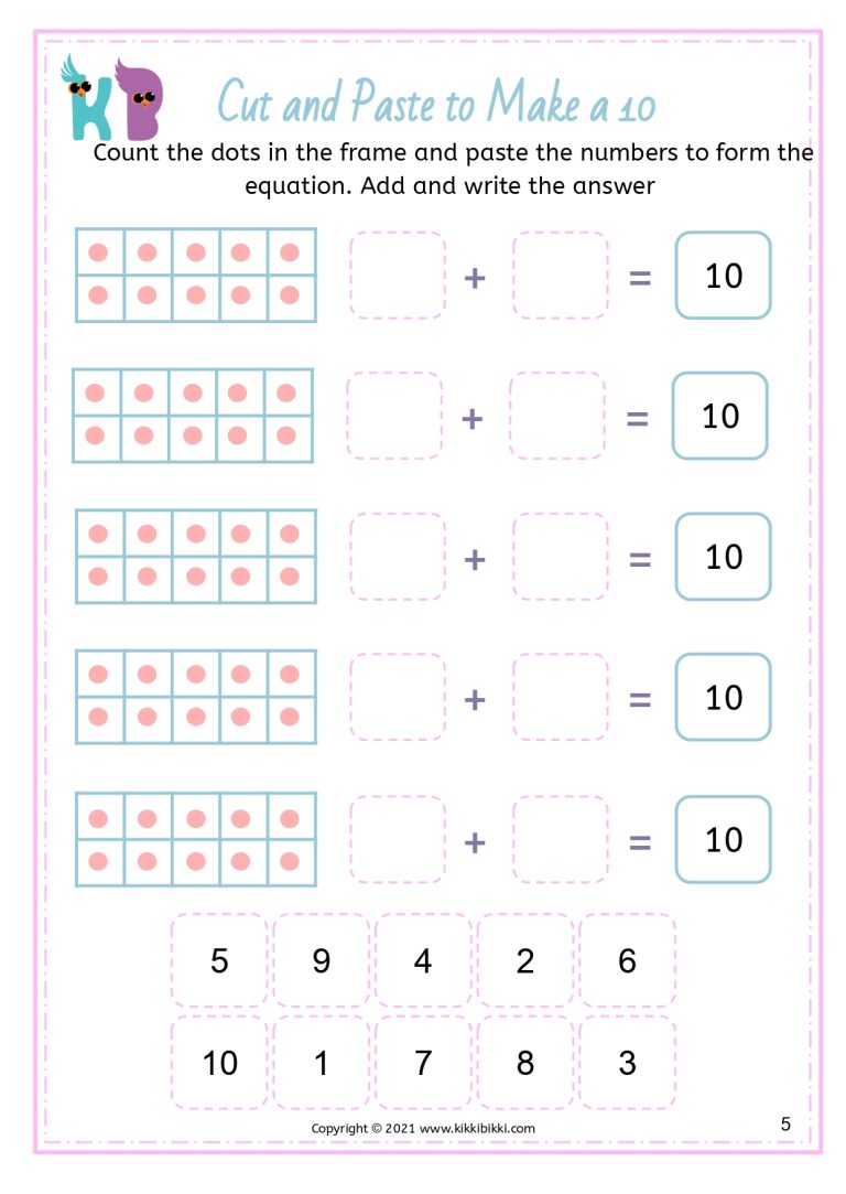 Math Exploration: Balance Equation – Make 10 Cut and Paste