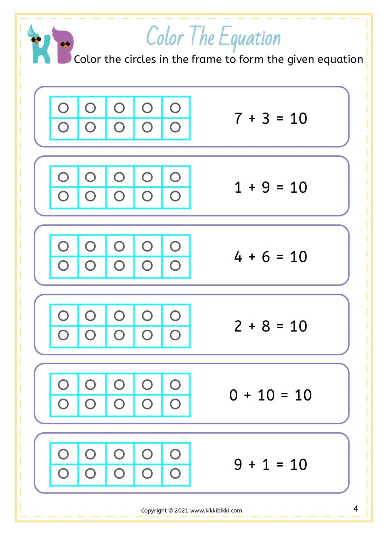 Color the Equation Worksheets for Balance Equations