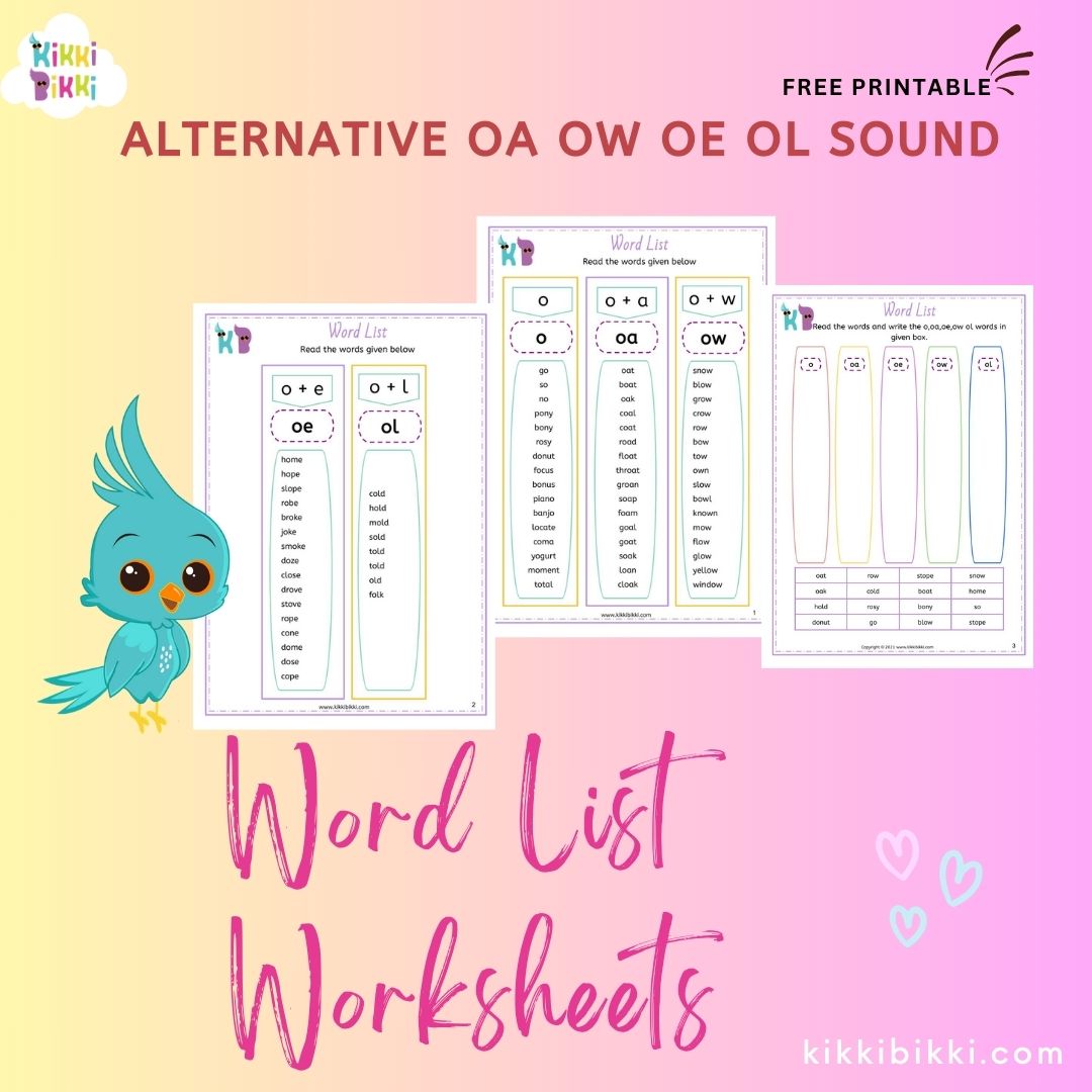 Phonics Adventure: OA, OW, OE, OL Word List Worksheets