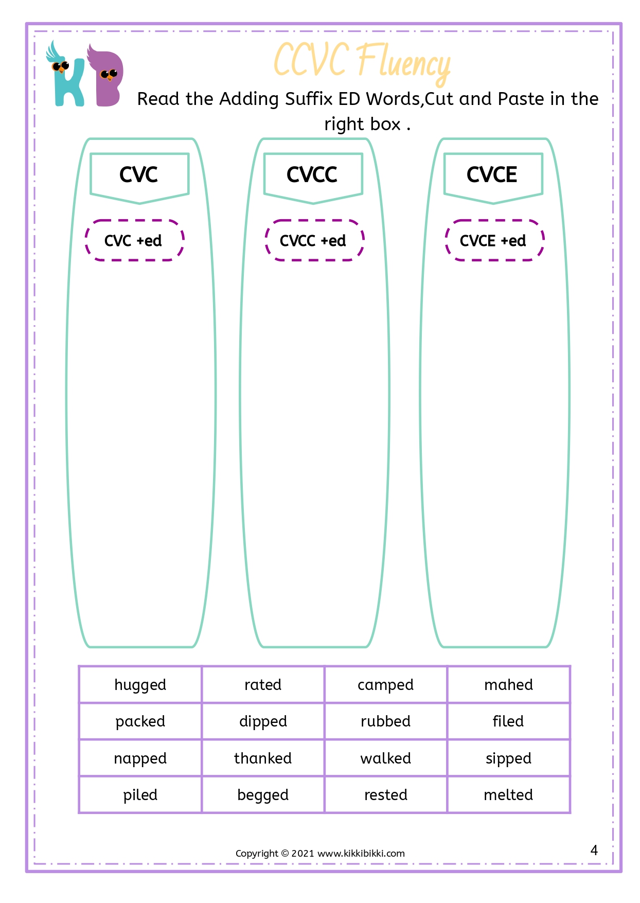 Phonics Fun: Adding Suffix "ED" & CCVC Fluency for Kindergarten