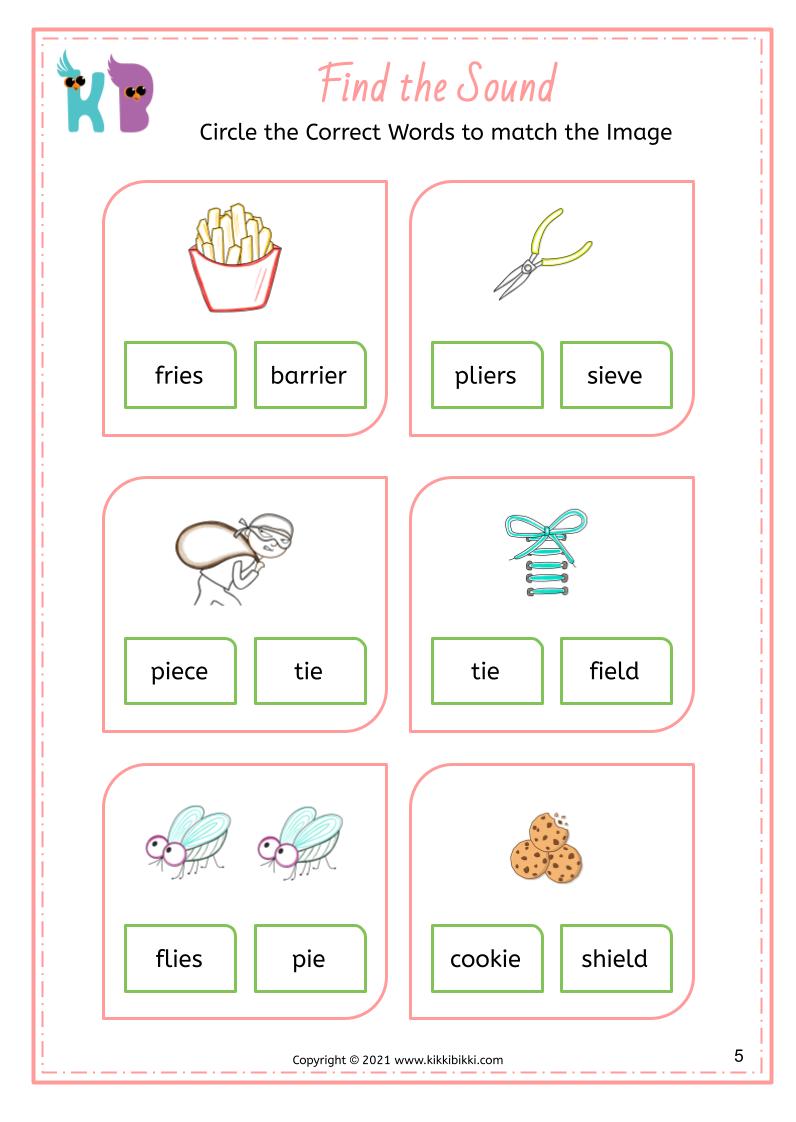 Exploring the 'IE' Sound: Find the Sound Worksheets