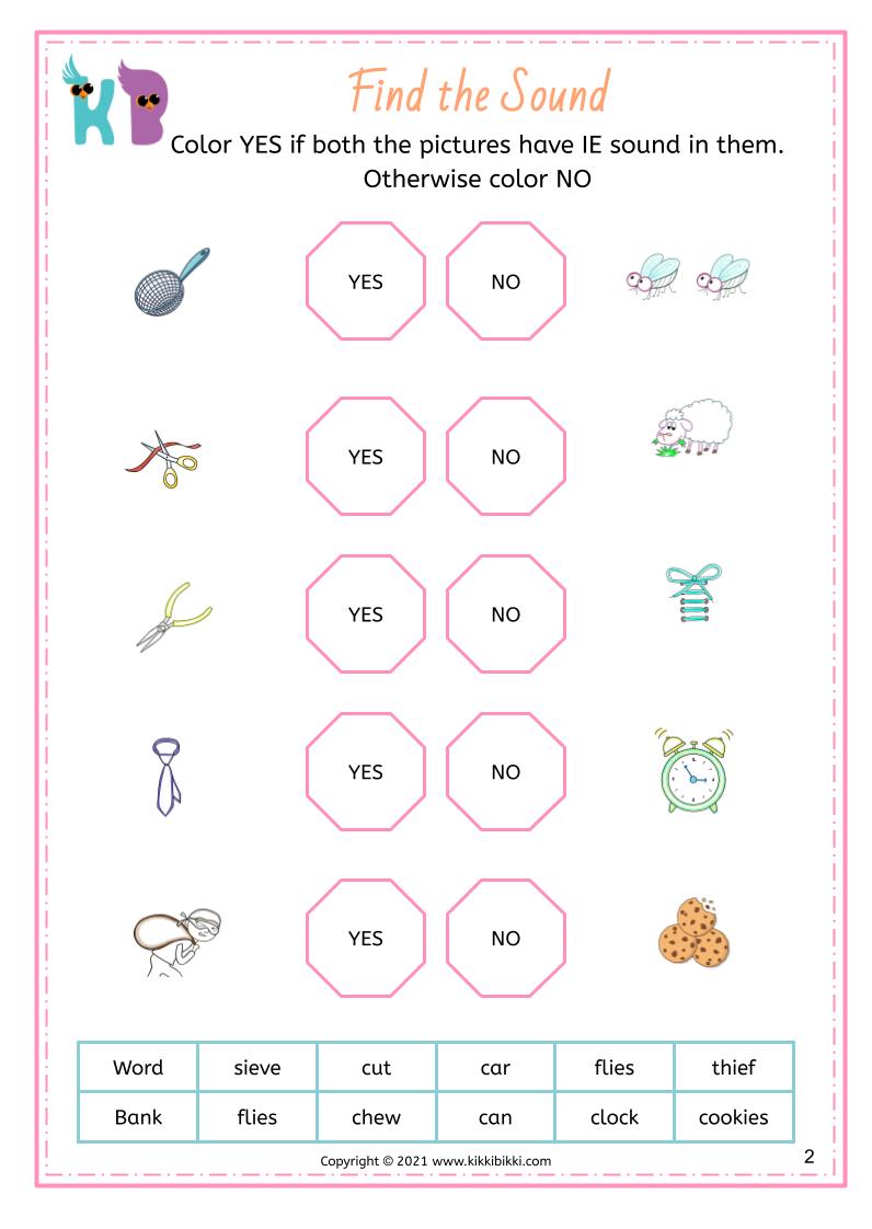 Exploring the 'IE' Sound: Find the Sound Worksheets