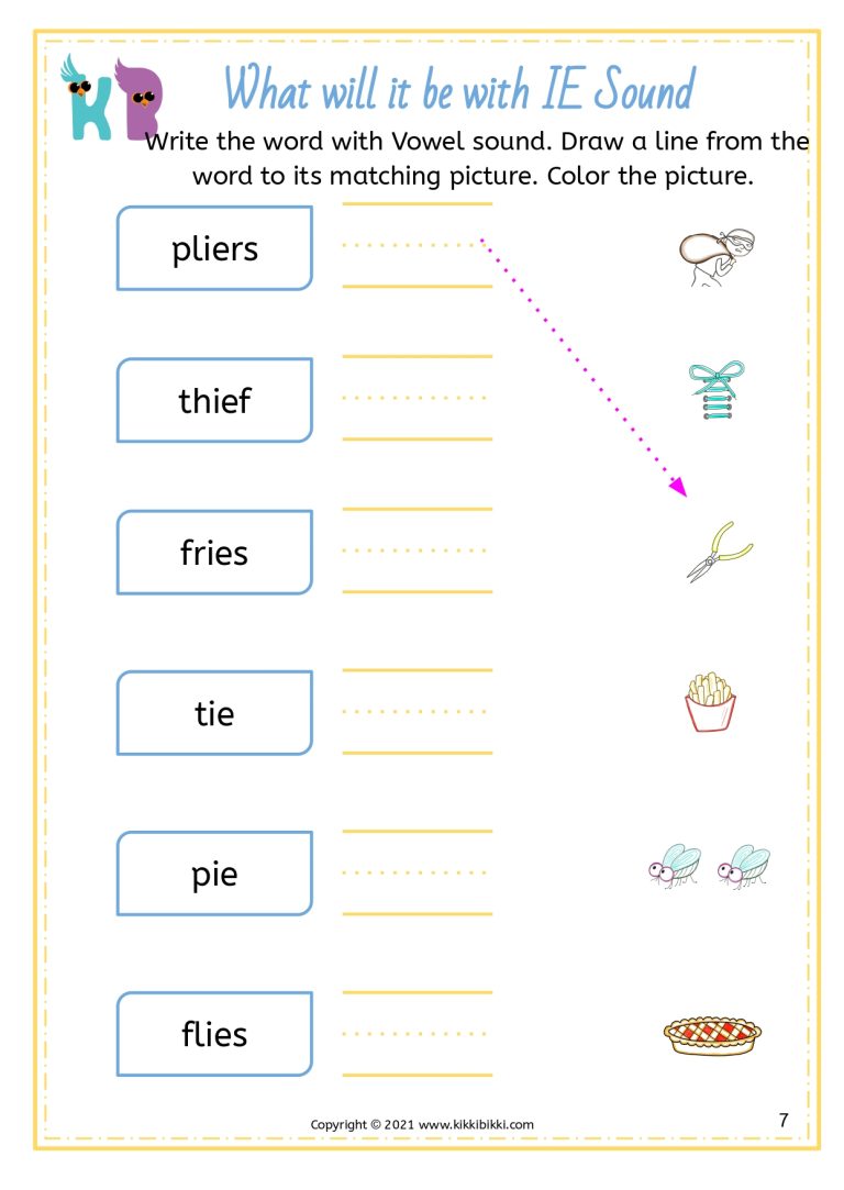 Exploring Vowel Digraphs: IE Sound Worksheets for Kids