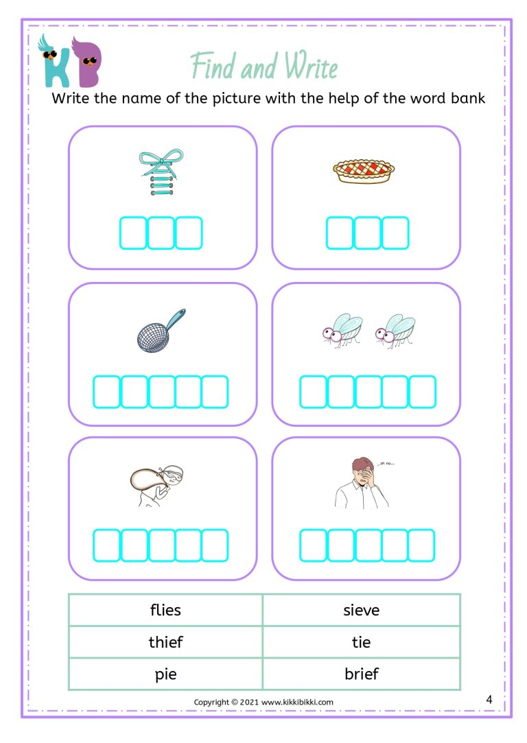 Phonics Adventure: IE Sound Find and Write Worksheet
