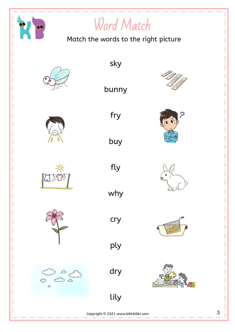 Exploring the "Y" Sound: Word Match Worksheets