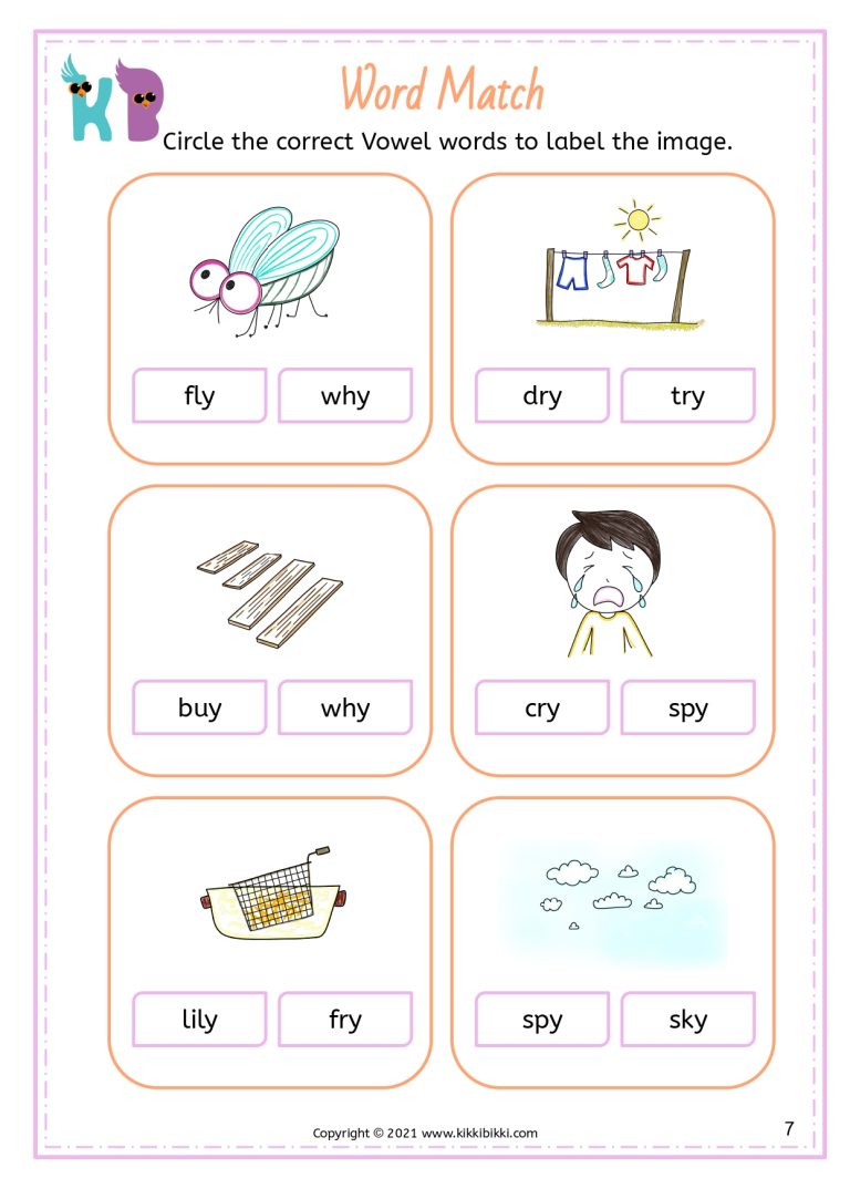 Exploring the "Y" Sound: Word Match Worksheets