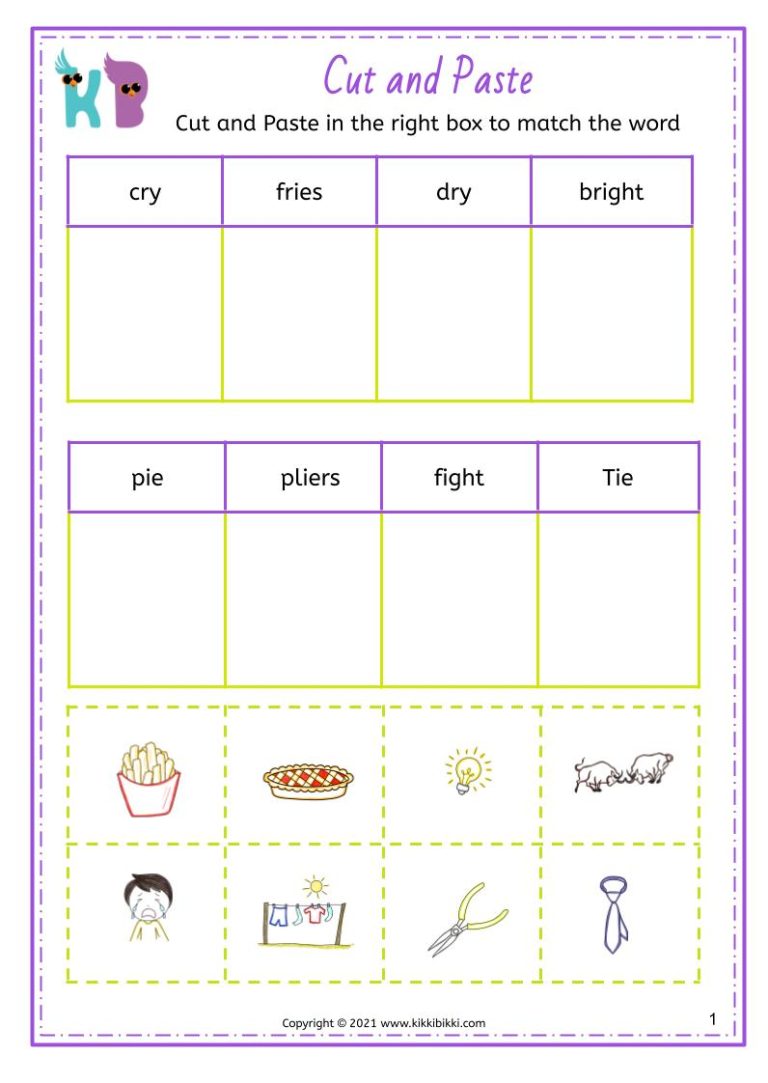 IE, IGH, Y Sound Family - Cut and Paste Worksheets