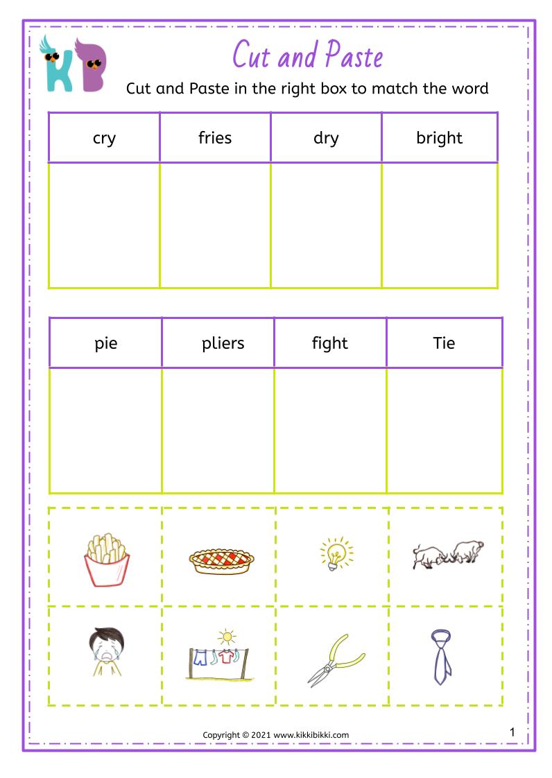 IE, IGH, Y Sound Family - Cut and Paste Worksheets