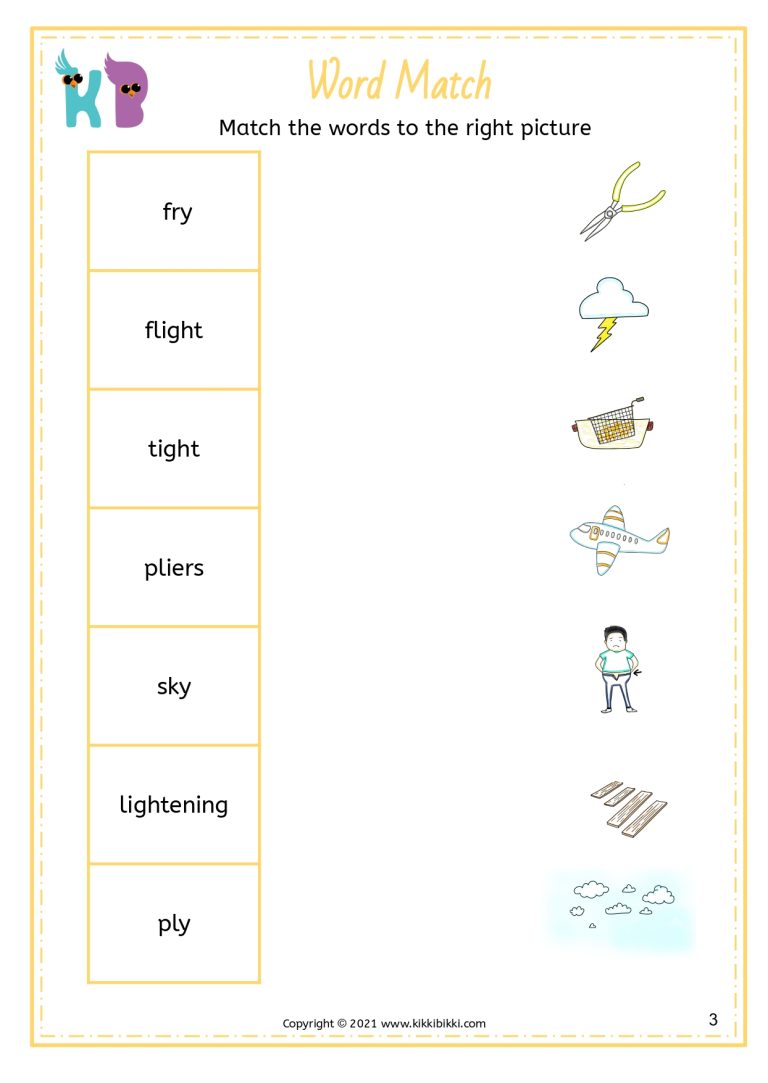 Phonics Adventure: Vowel Patterns IE, IGH, and Y Word Match