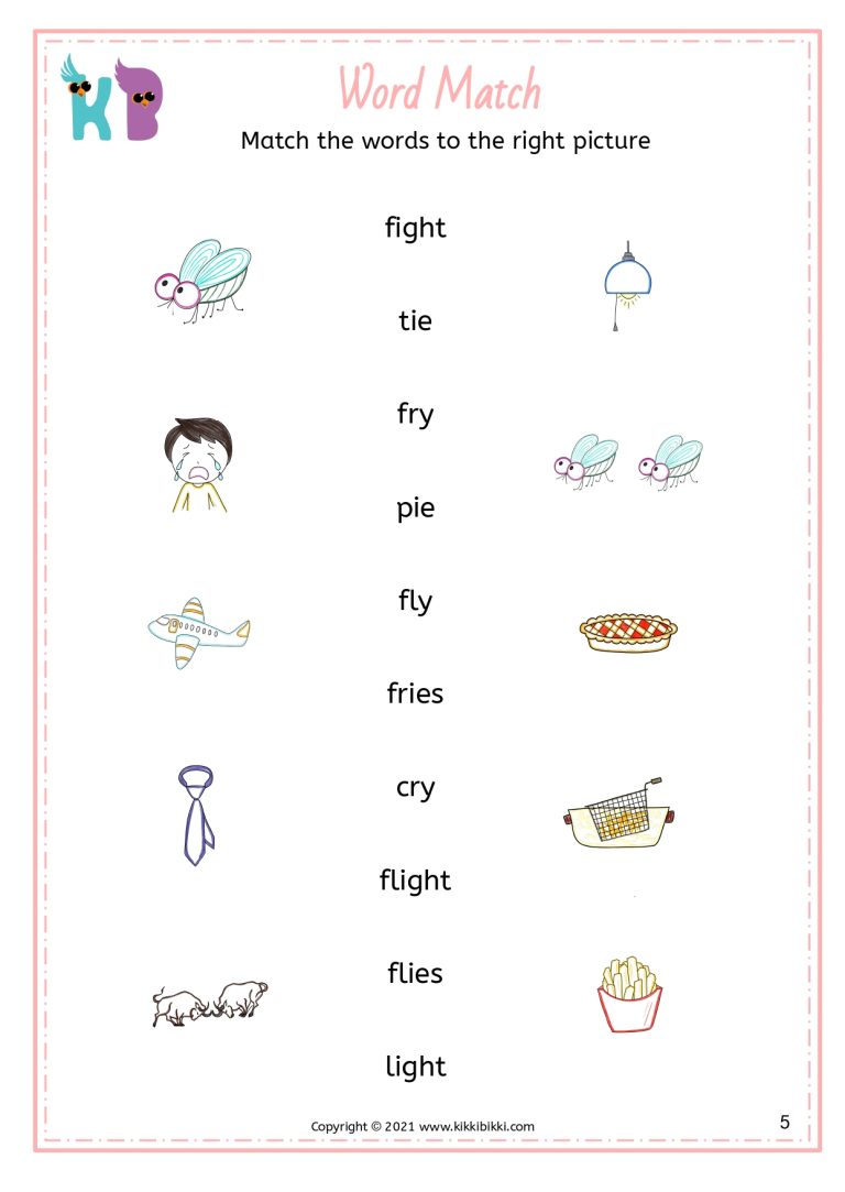 Phonics Adventure: Vowel Patterns IE, IGH, and Y Word Match