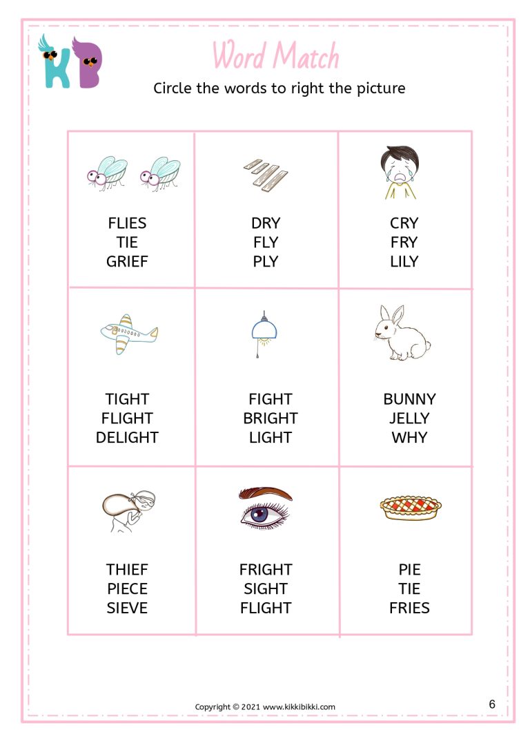 Phonics Adventure: Vowel Patterns IE, IGH, and Y Word Match