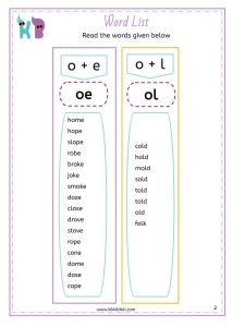 Phonics Adventure: OA, OW, OE, OL Word List Worksheets