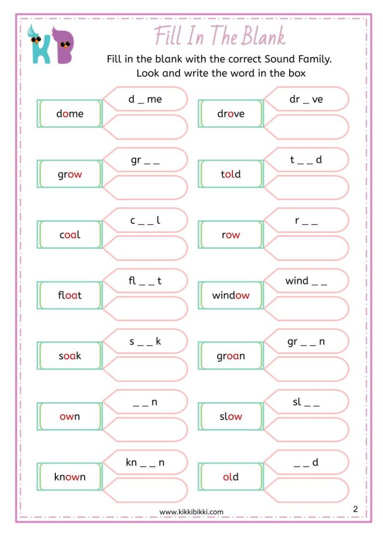 Mastering OA, OW, OE, OL Sounds: Fill in the Blanks Exercises