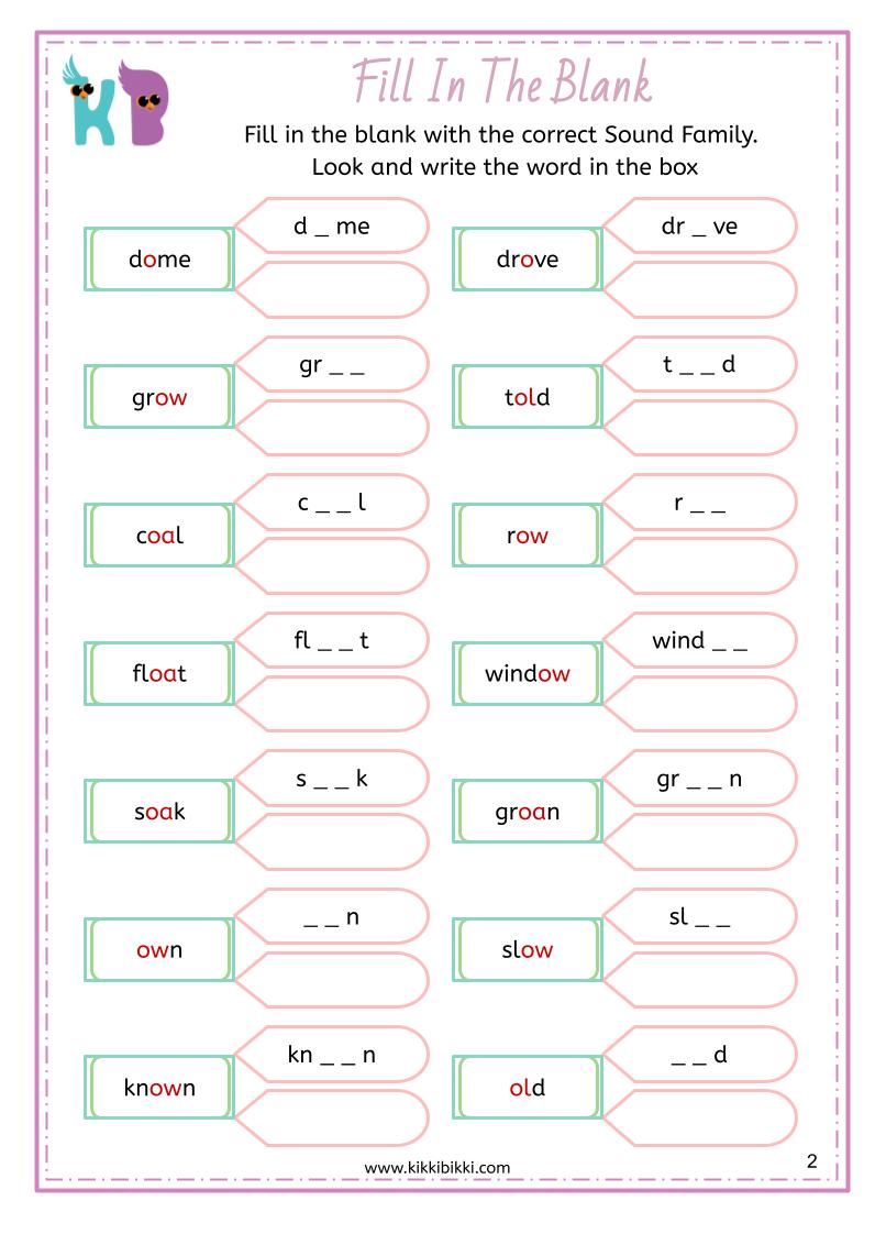 Mastering OA, OW, OE, OL Sounds: Fill in the Blanks Exercises