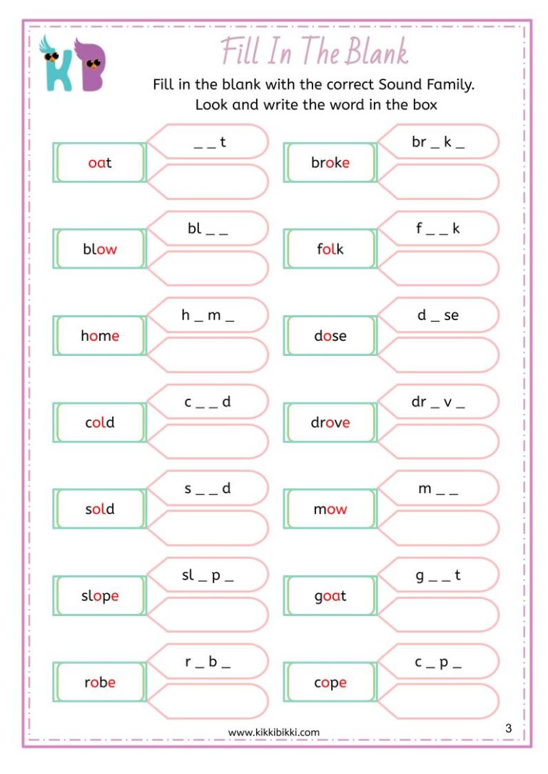 Mastering OA, OW, OE, OL Sounds: Fill in the Blanks Exercises