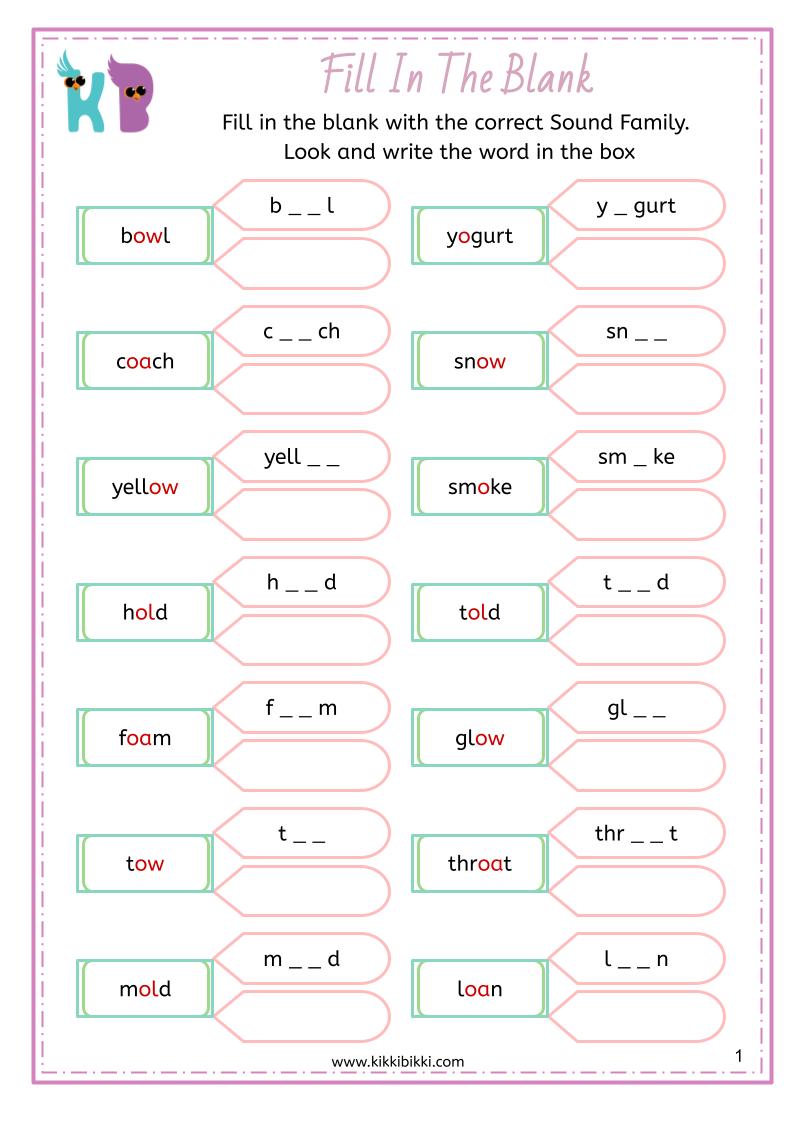 Mastering OA, OW, OE, OL Sounds: Fill in the Blanks Exercises