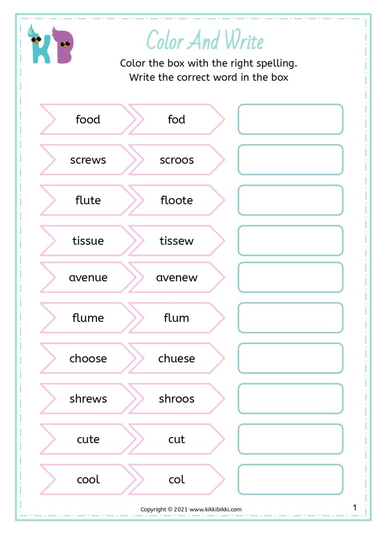 Learning the OO, EW, UE Sound Family – Color & Write