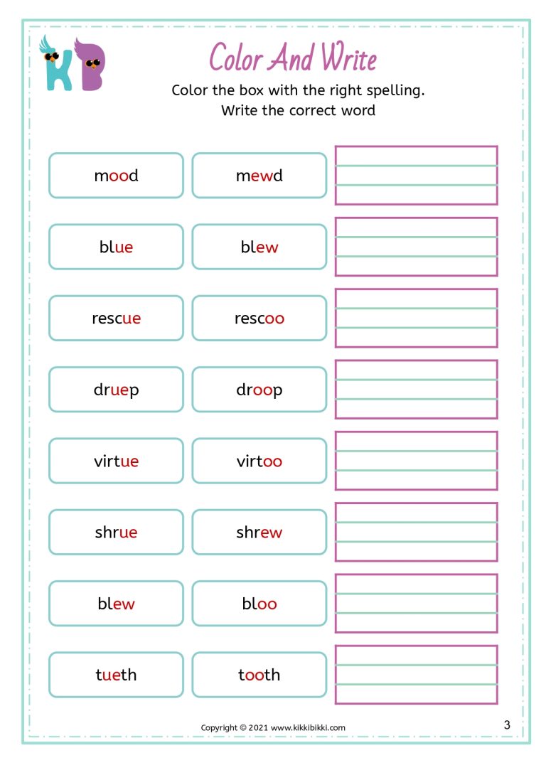 Learning the OO, EW, UE Sound Family – Color & Write