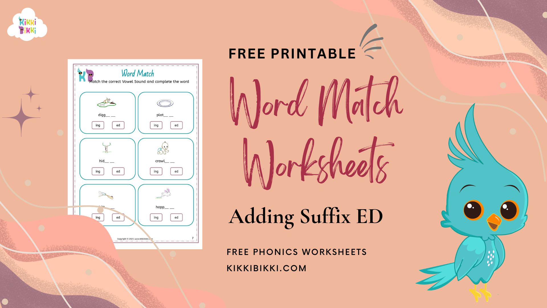 Mastering the '-ED' Suffix: Fun Word Match Worksheets"