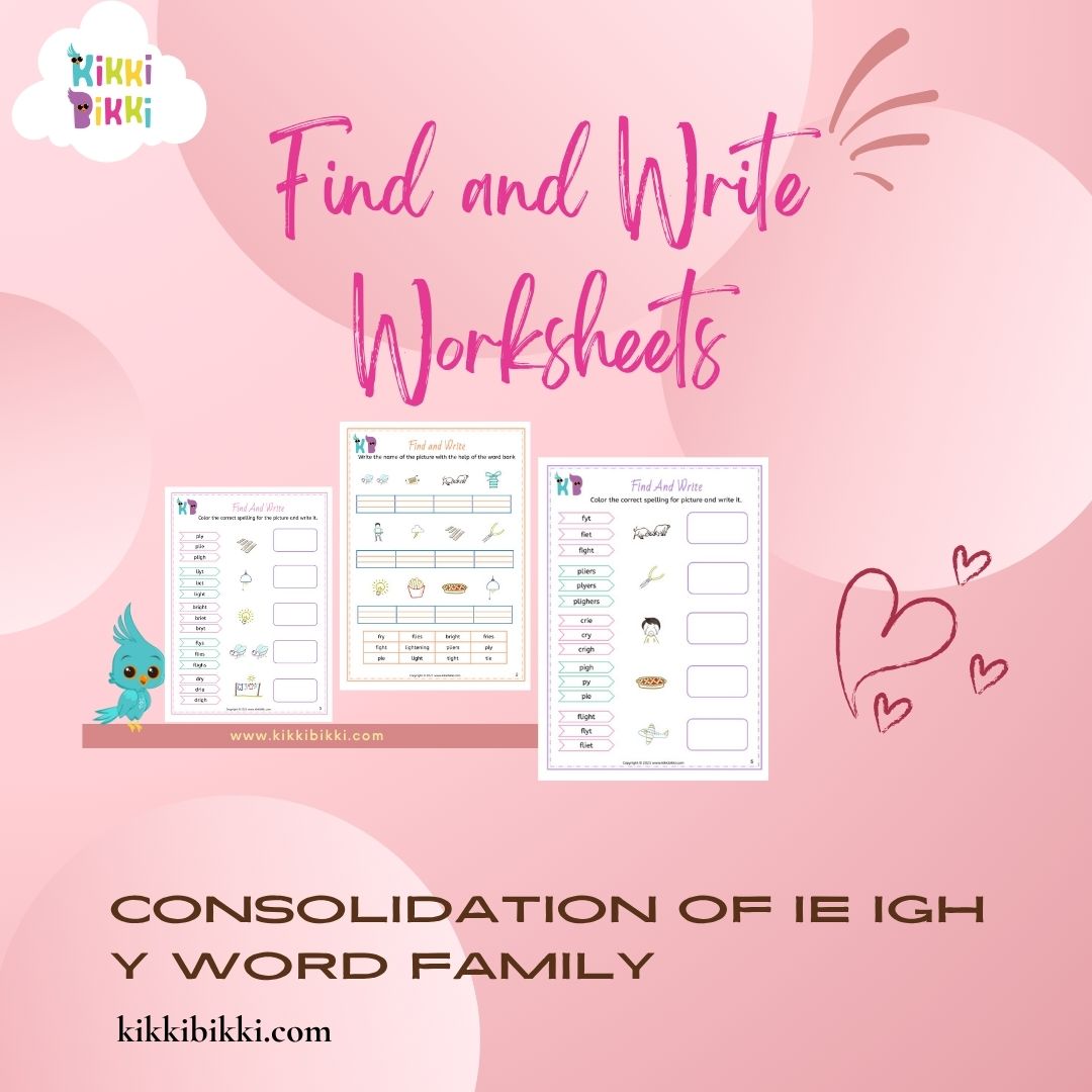 IE, IGH, Y Sound Family -Find and Write Worksheet