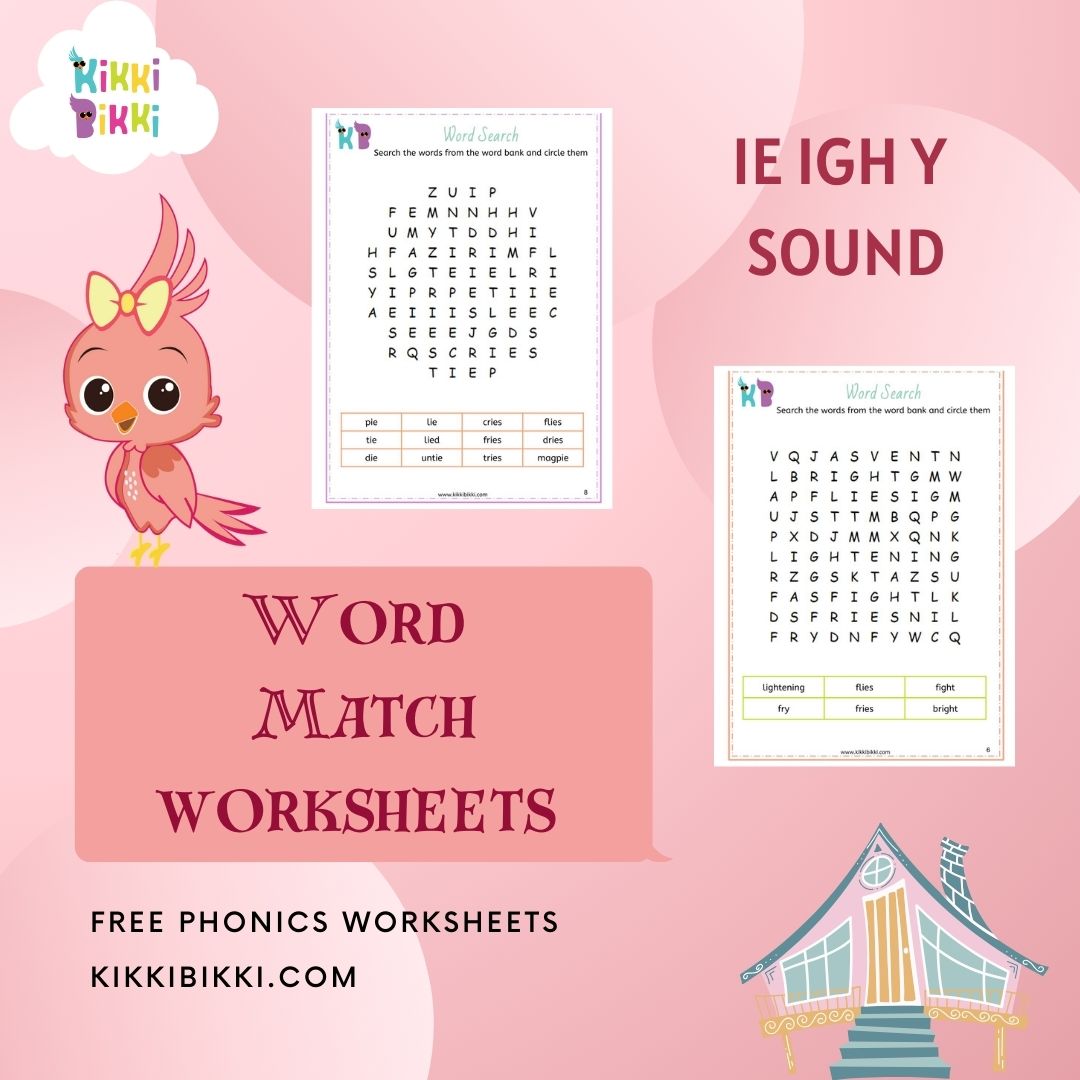 Phonics Fluency: IE, IGH, and Y Sound Word Search Worksheets