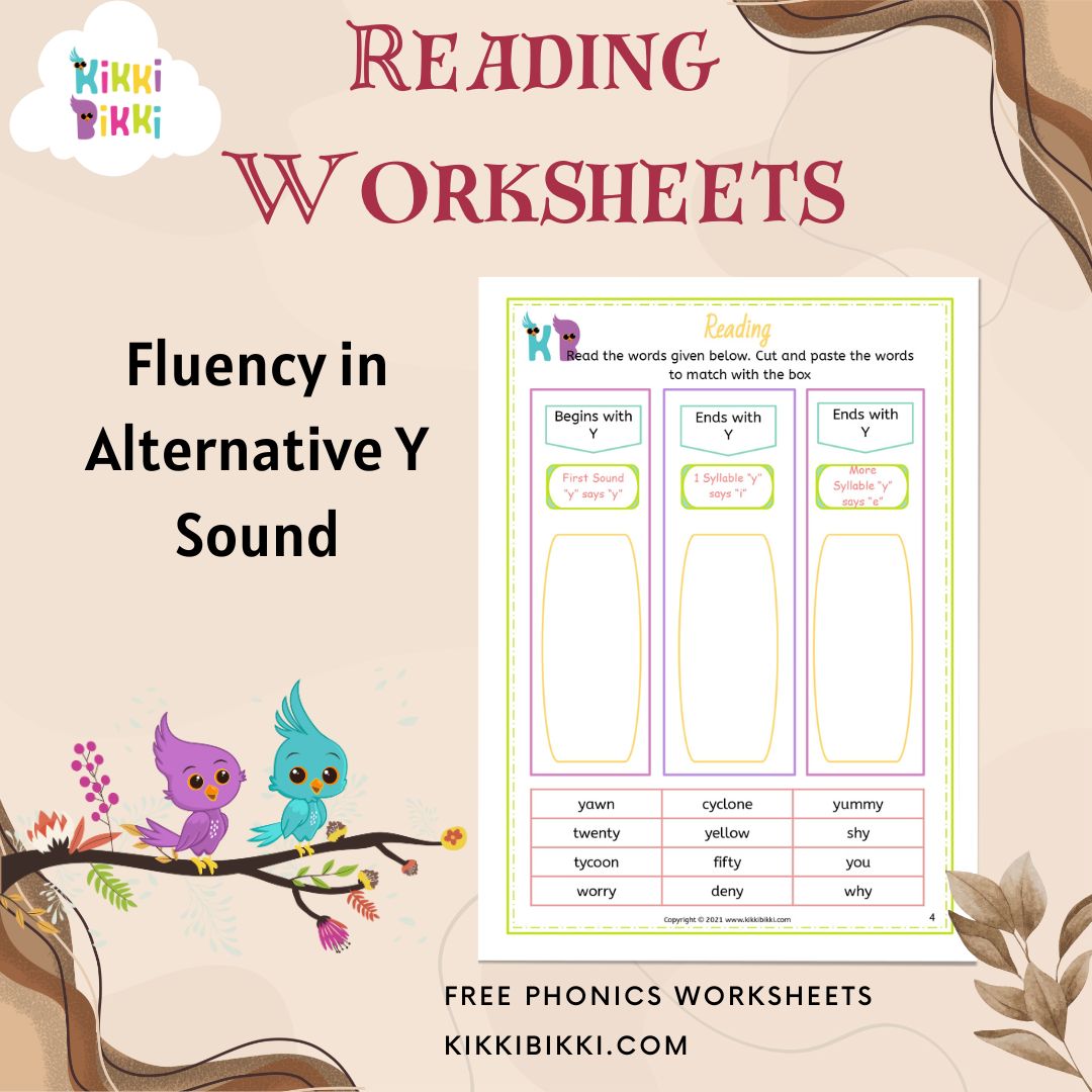 Phonics Adventure: Alternative Y Sound Reading Strips Worksheet