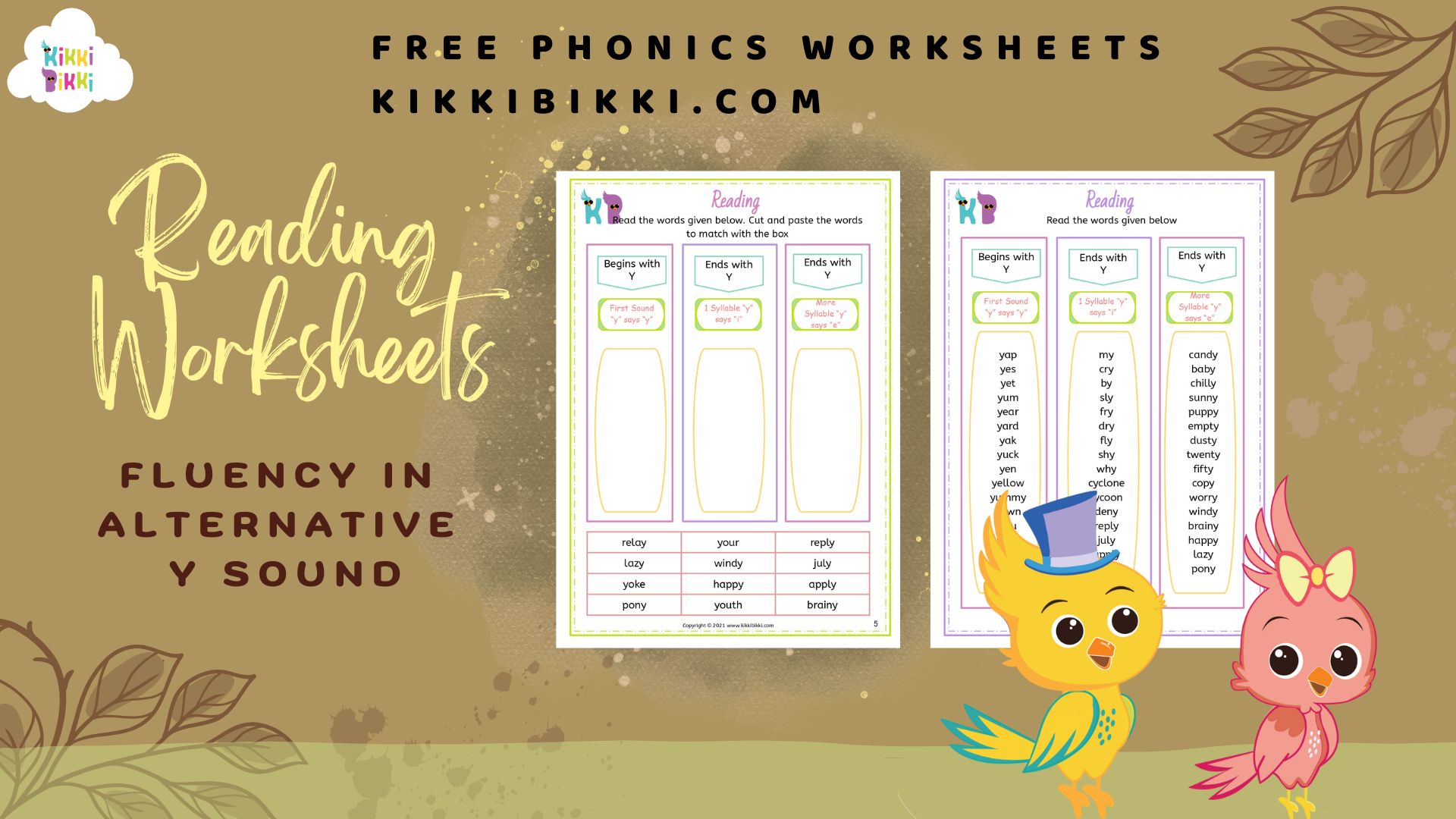 Phonics Adventure: Alternative Y Sound Reading Strips Worksheet
