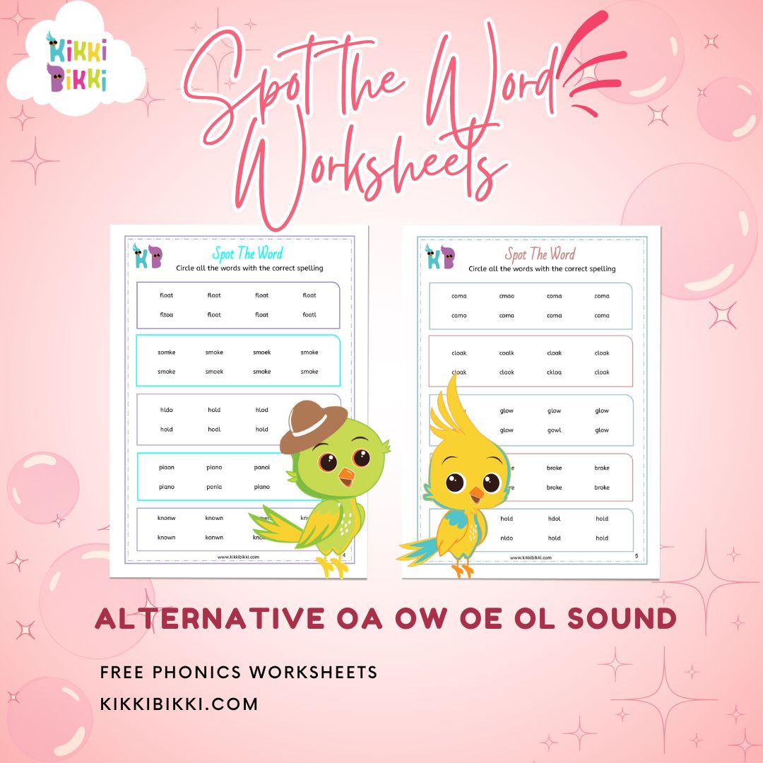 Spot the Word: Free OA, OW, OE, OL Vowel Digraph Worksheets