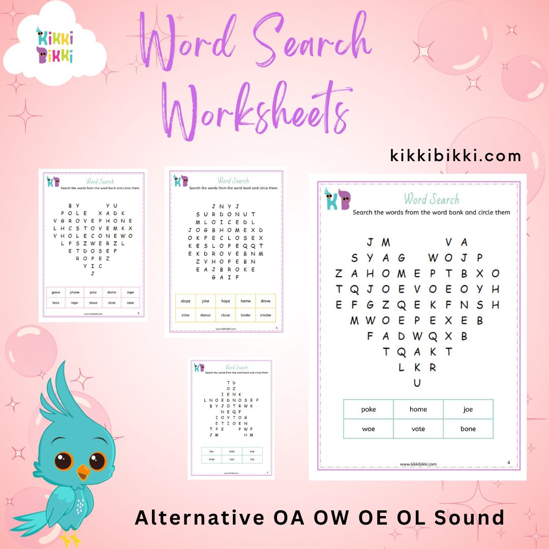 Phonics Fluency: OA, OW, OE, OL Sound Word Search Worksheet