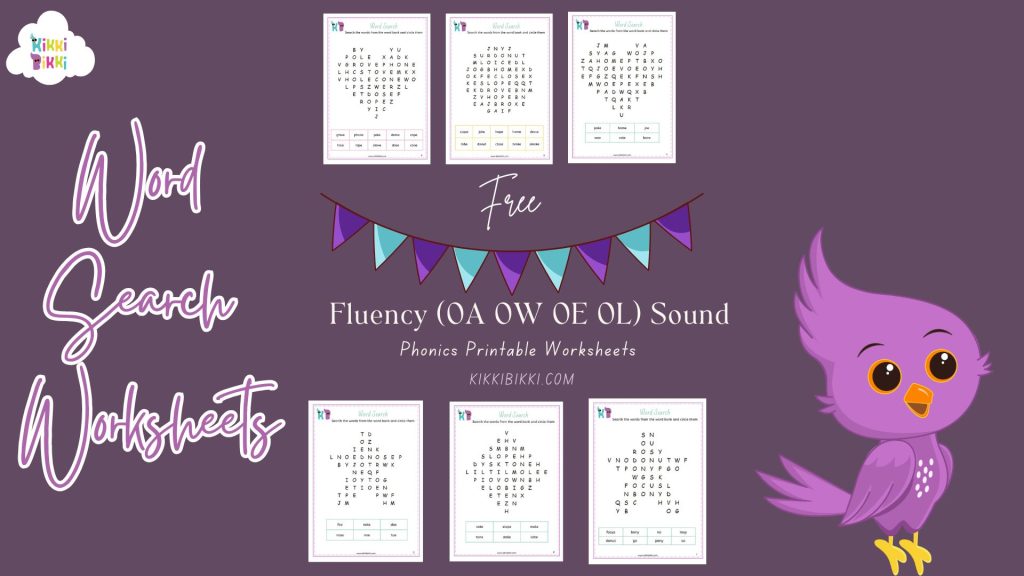 Phonics Fluency: OA, OW, OE, OL Sound Word Search Worksheet
